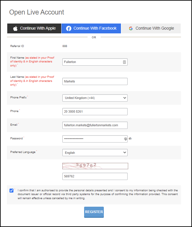Opening Your Fullerton Markets Account